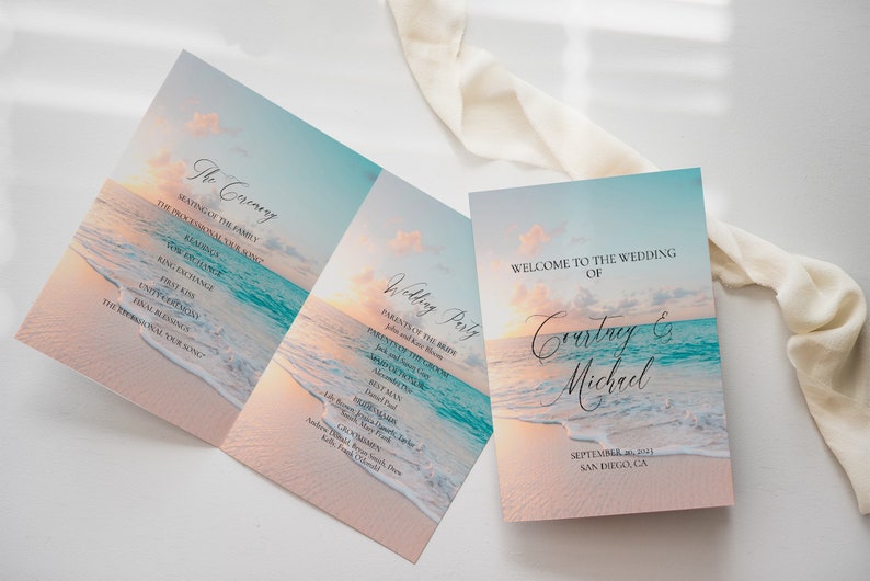 Beach Wedding Program Template, 5.5X 8.5 Printable Coastal Wedding ...