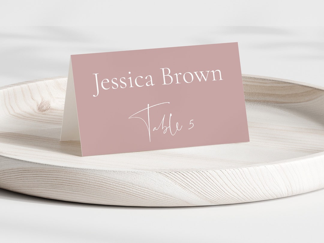 Dusty Pink Minimalist Wedding Name Card Template, Modern Light Pink ...