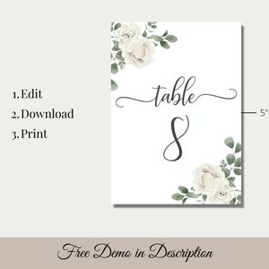 Simple Floral Table Number, Wedding Template, Greenery Wedding Table ...