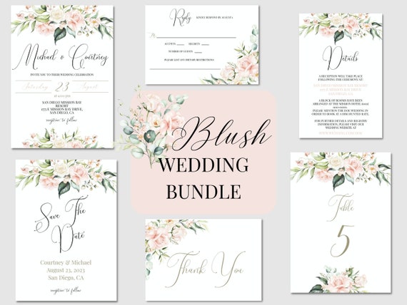 Sage Green and Pink Blush Wedding Bundle Printable Wedding - Etsy