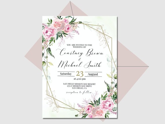 Pink and Gold GEO Wedding Invitation Pink Wedding Invite - Etsy