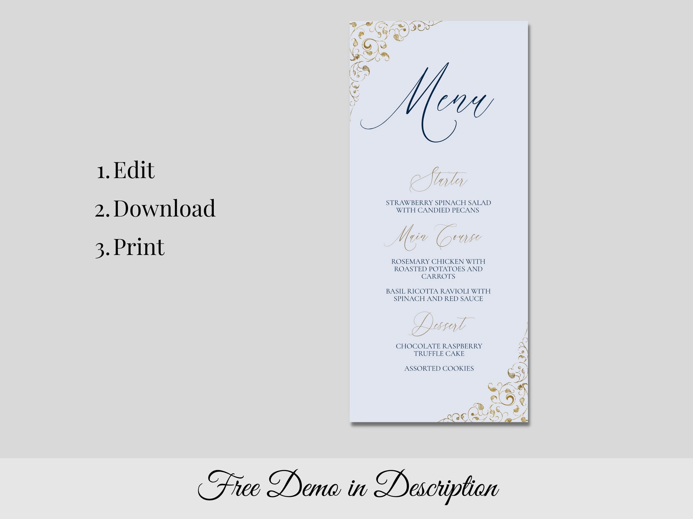 Cinderella Wedding Menu Template, Printable Fairytale Wedding Menu ...