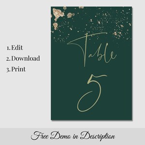 Emerald Green Wedding Table Number Template, Printable Deep Green and ...