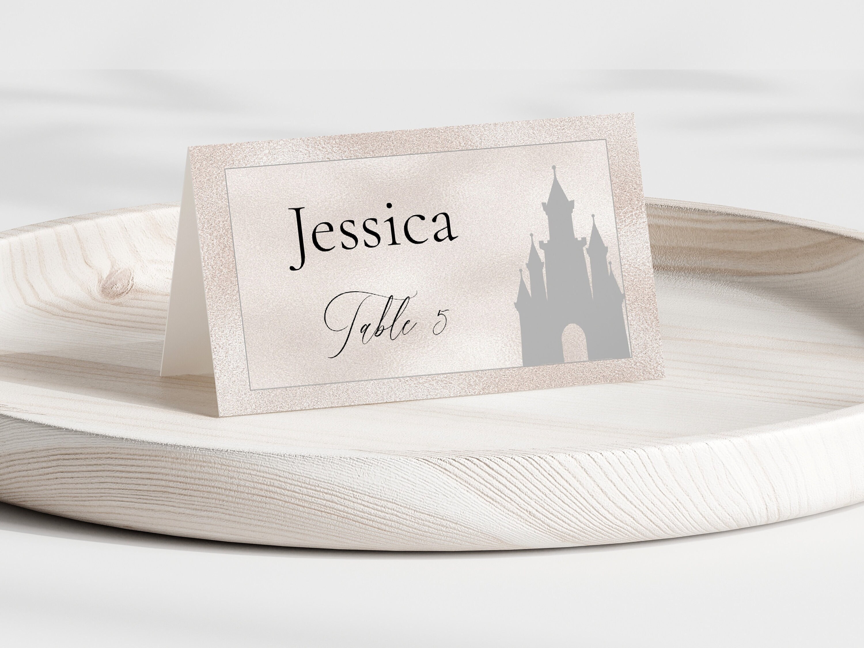 Silver Glitter Castle Name Card Template, Printable Place Card ...