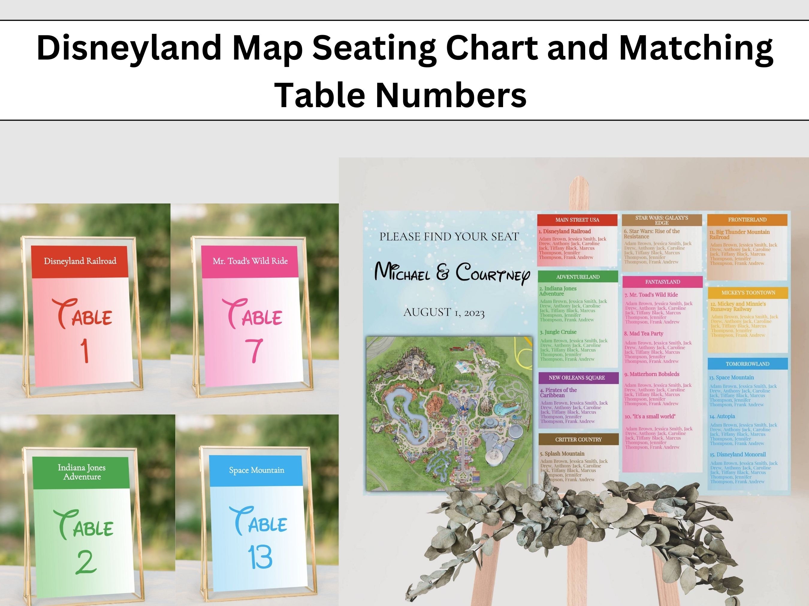 Disneyland Park Map Seating Chart and Table Numbers, Printable Wedding ...