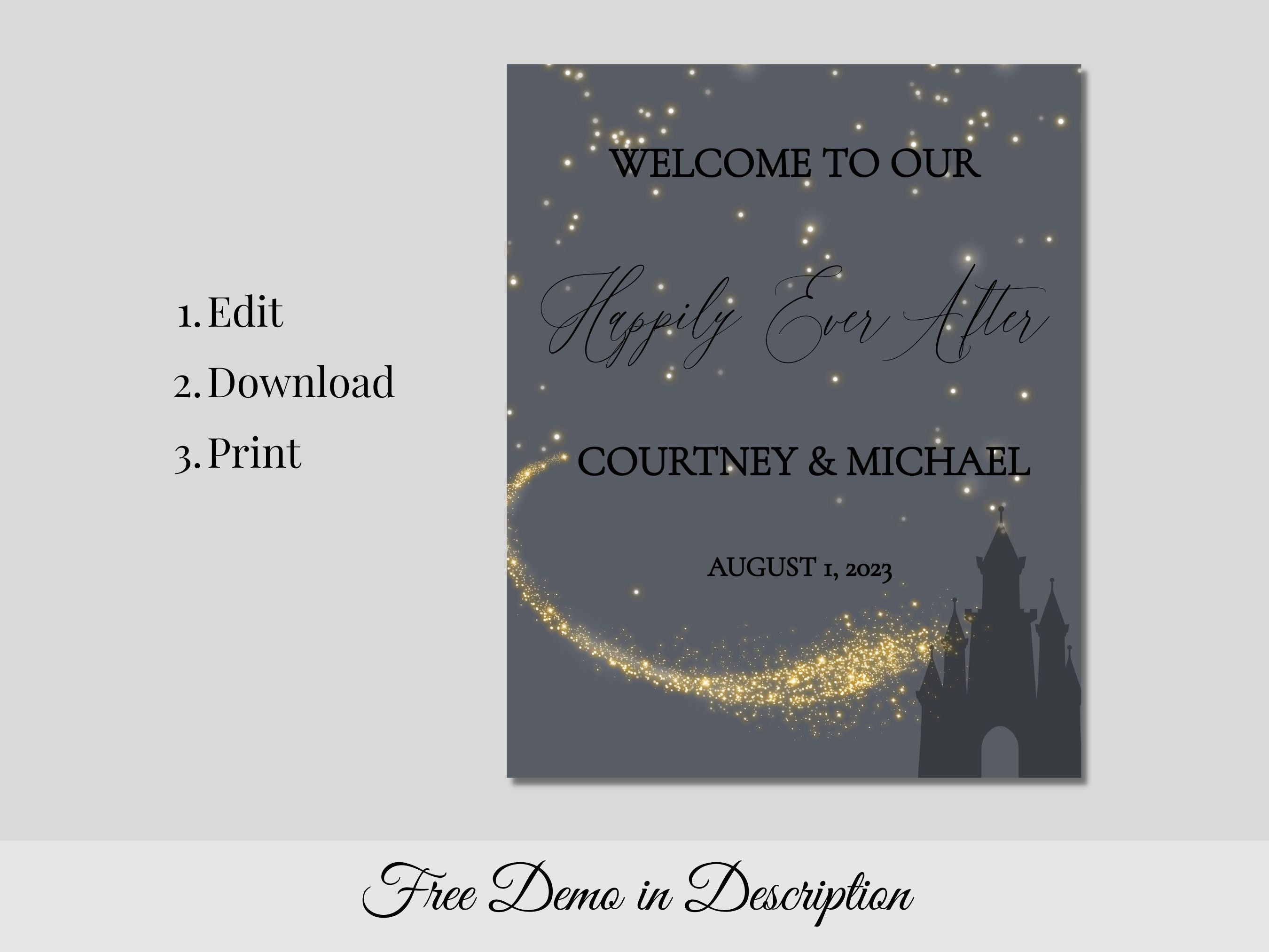 Fairytale Castle Wedding Welcome Sign Template, Grey and Gold Printable ...