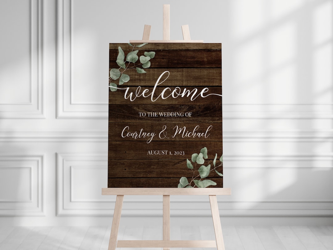 Rustic Wooden Wedding Welcome Sign Template, Printable Greenery Welcome ...