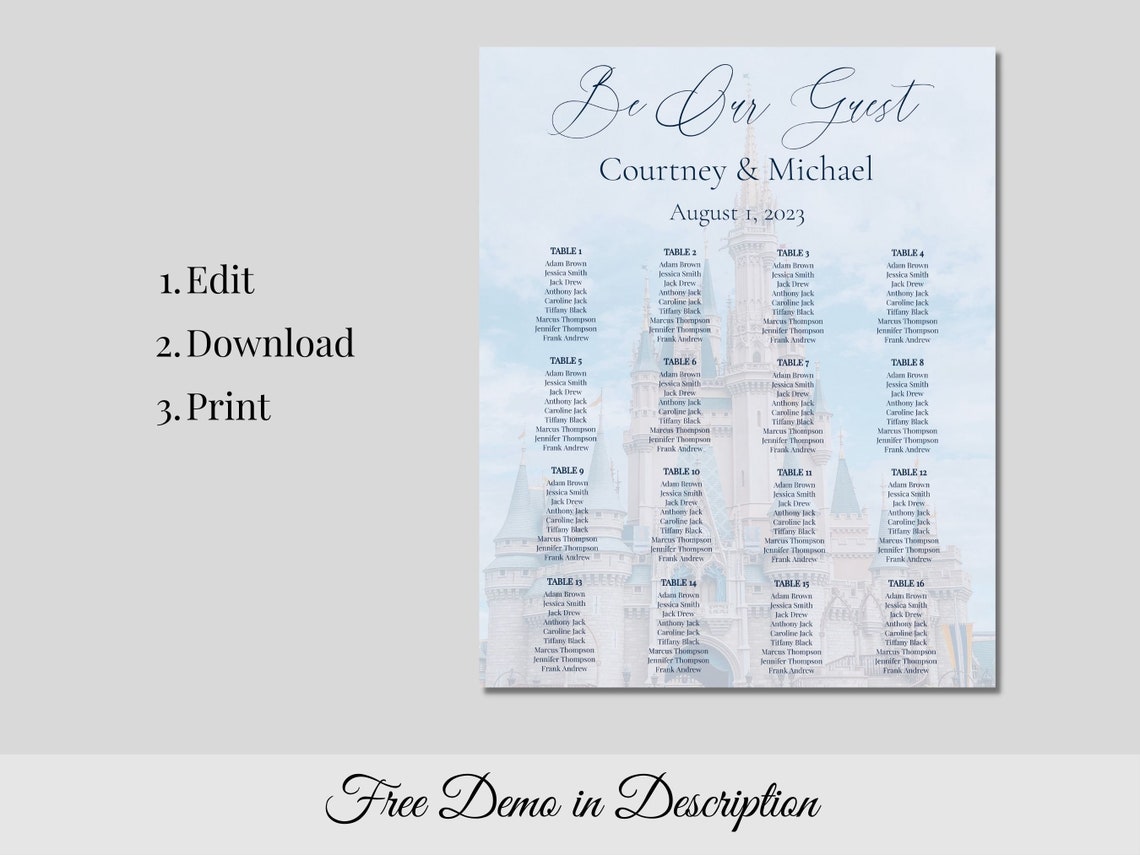 Disneyworld Castle Wedding Seating Chart Template, Be Our Guest ...
