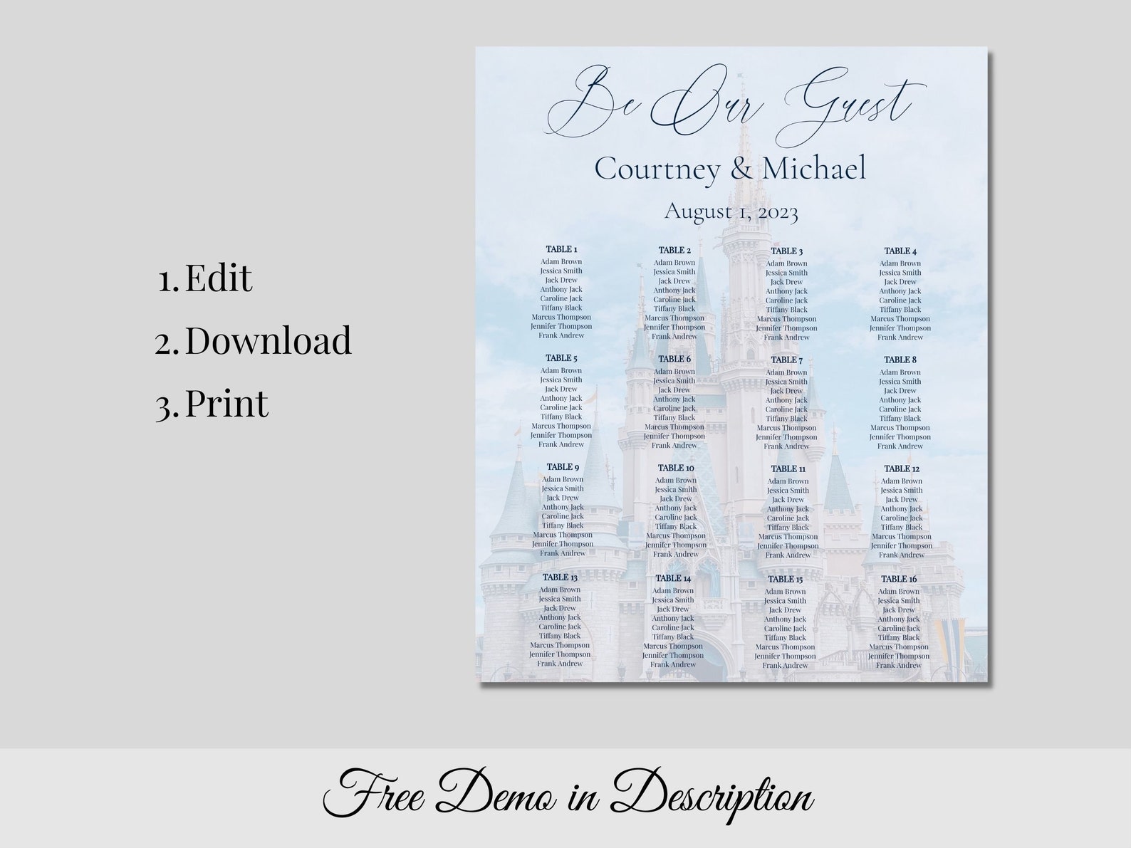 Disneyworld Castle Wedding Seating Chart Template, Be Our Guest ...