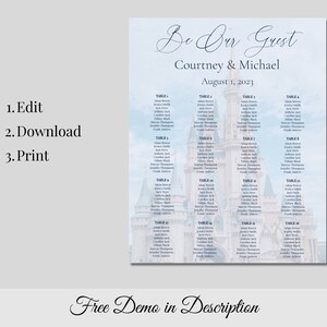 Disneyworld Castle Wedding Seating Chart Template, Be Our Guest ...
