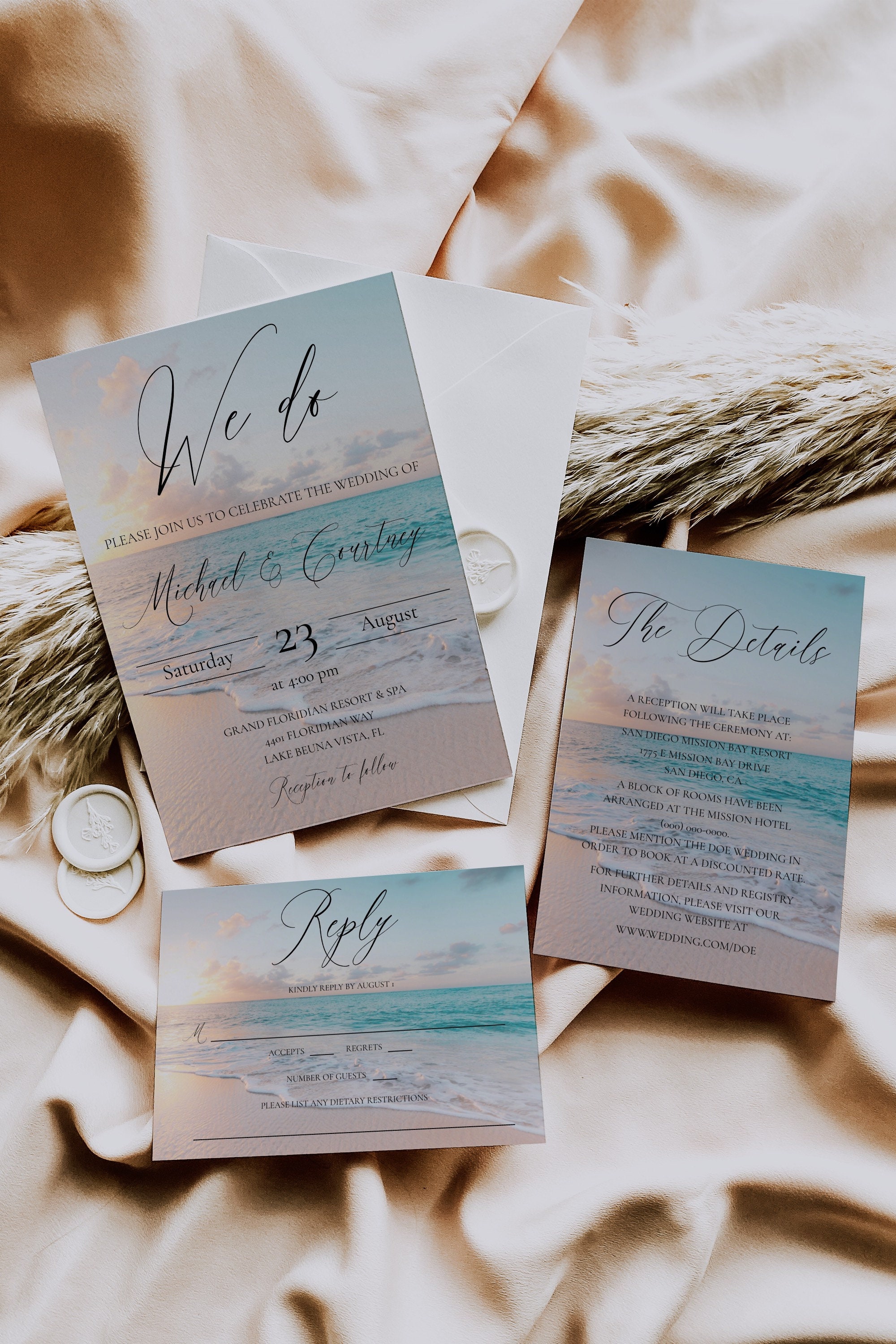 Beach Wedding Printable Bundle, Coastal Wedding Invitation Templates ...