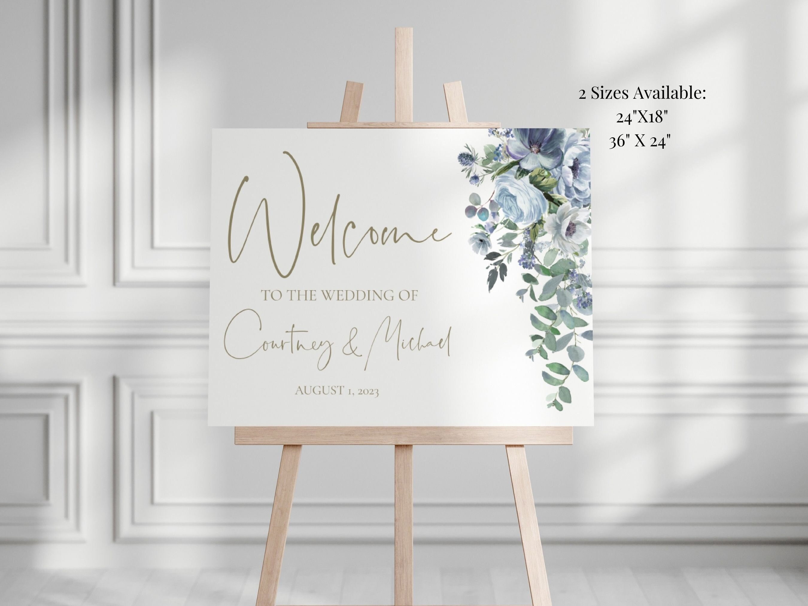 Dusty Blue Floral Wedding Welcome Sign Template, Printable Pale Blue ...