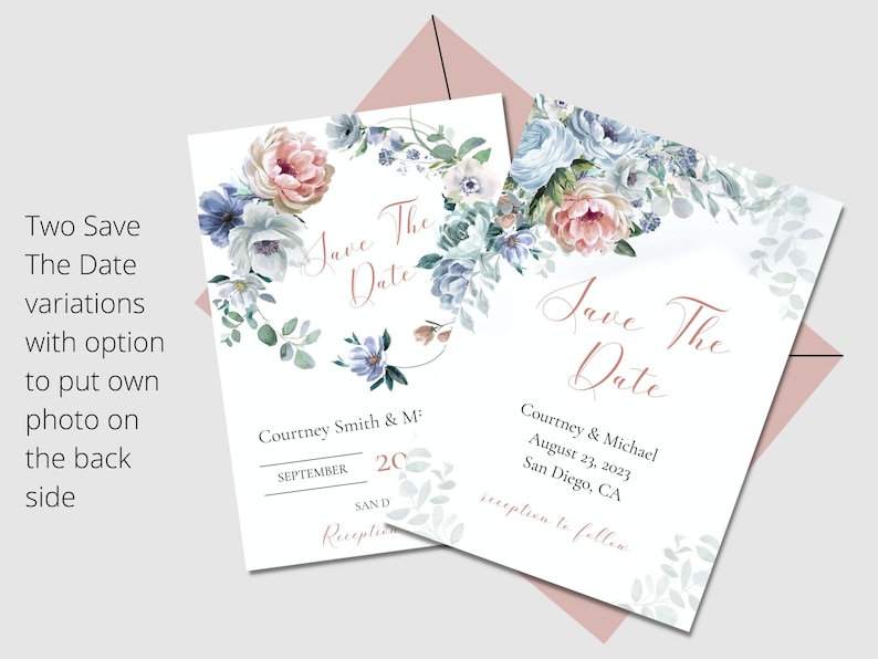 Dusty Blue and Pink Wedding Invitation Bundle Blue and Blush - Etsy