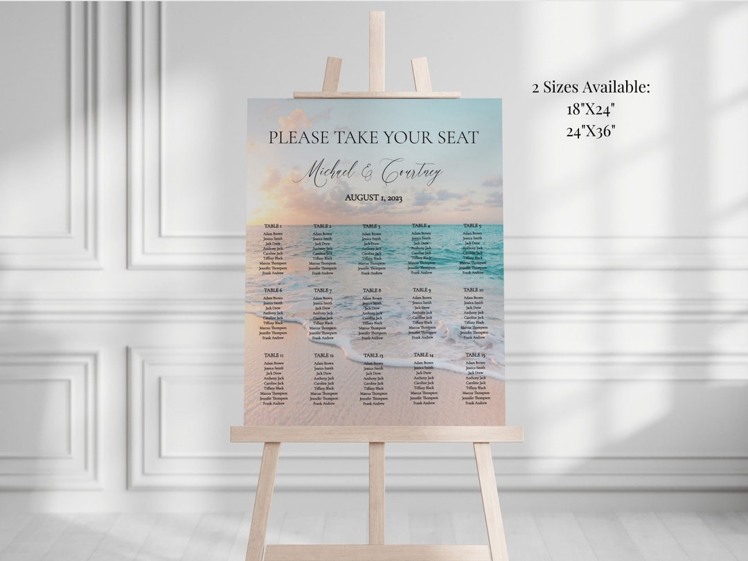 Beach Wedding Seating Chart Template, Printable Ocean Seating Chart ...