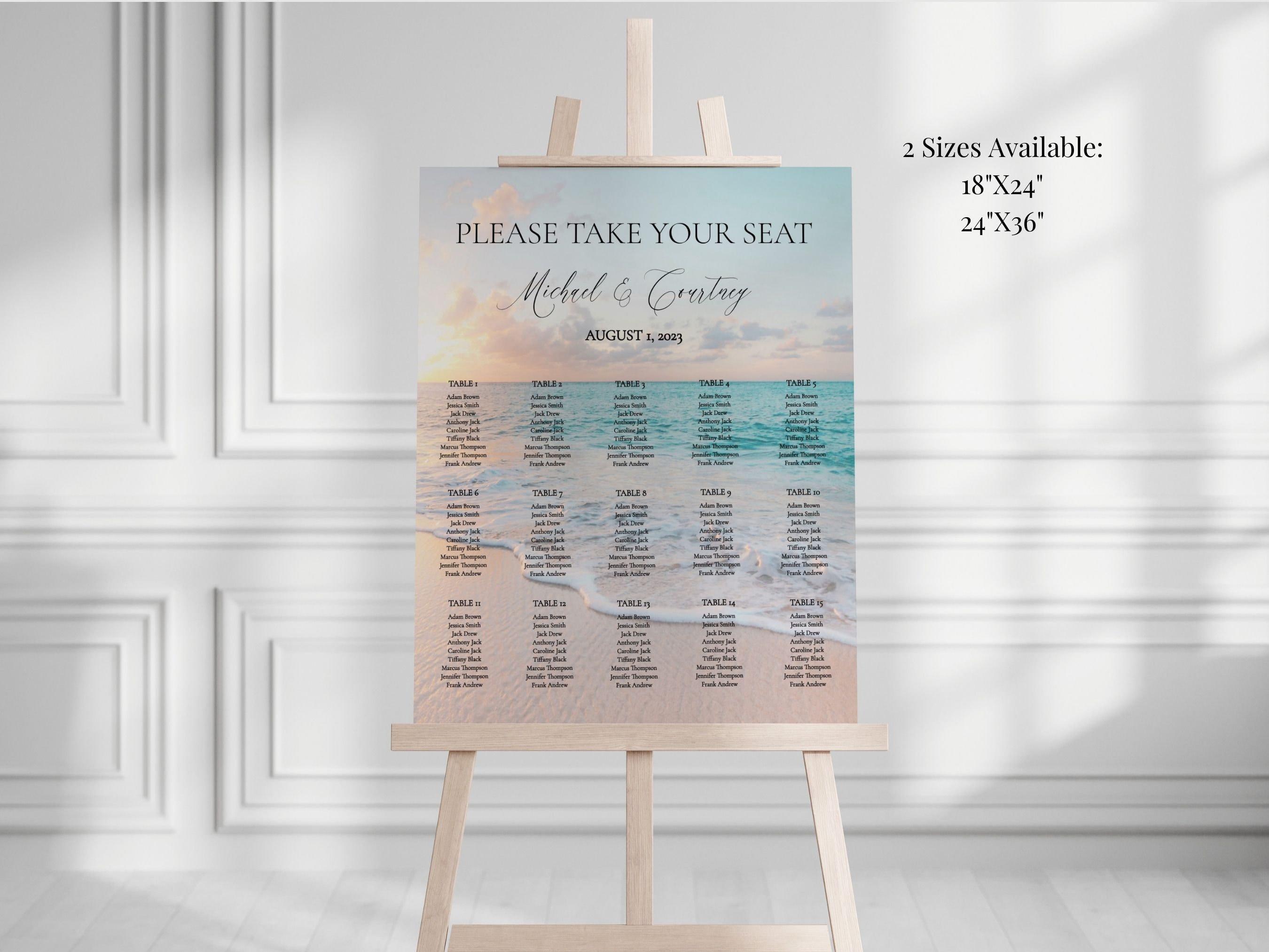 Beach Wedding Seating Chart Template, Printable Ocean Seating Chart ...