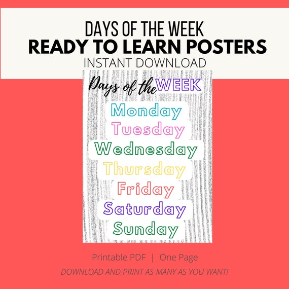 Days of the Week Learning Poster Teacher Decorations Classroom - Etsy