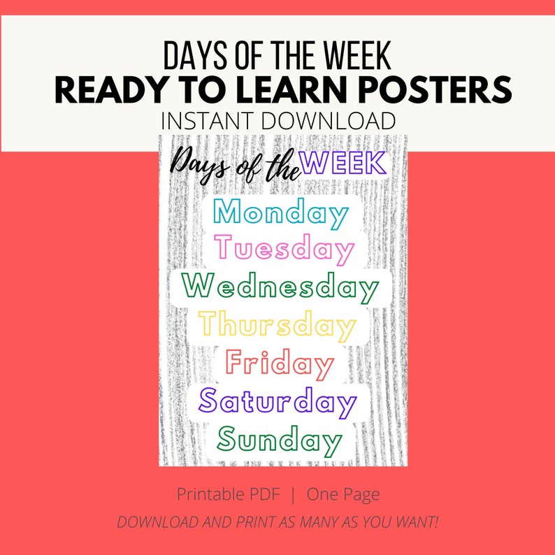 Days of the Week Learning Poster Teacher Decorations Classroom Decor ...