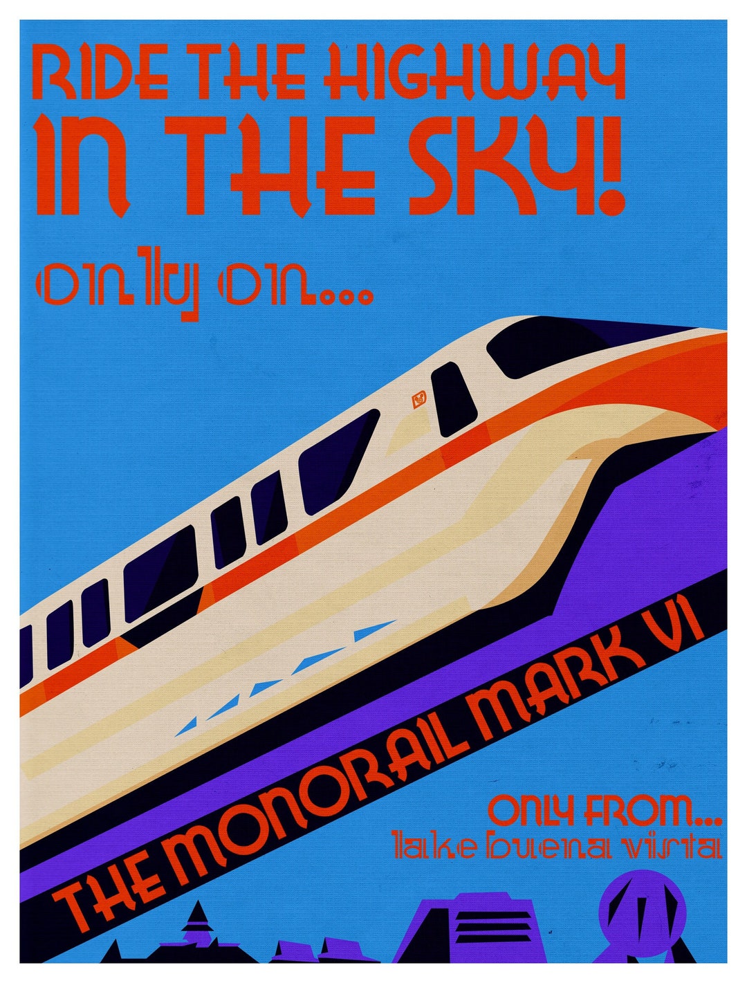 Highway in the Sky | Monorail Walt Disney World Travel Poster Art Print ...