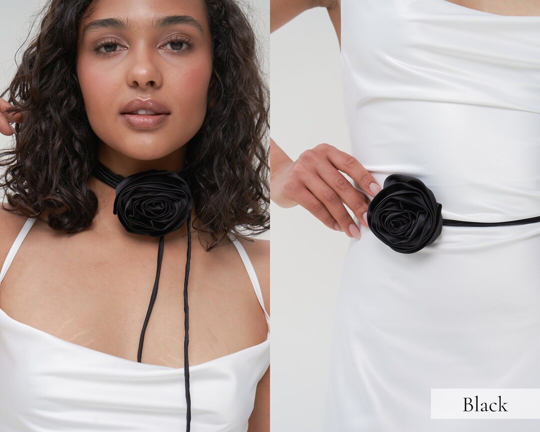 RECYCLED Silk Floral Choker Satin Choker Necklace, Rose Flower Choker ...