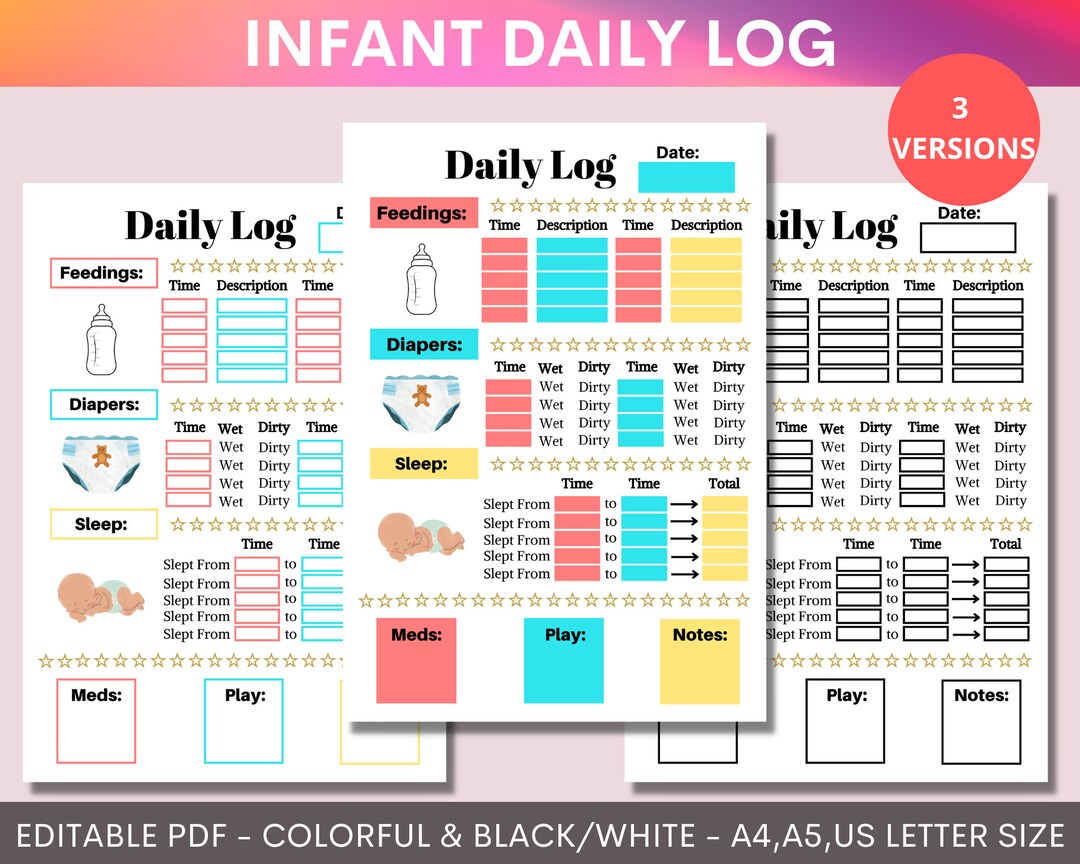 Editable Baby Daily Log Printable Baby Care Log Nanny Log - Etsy