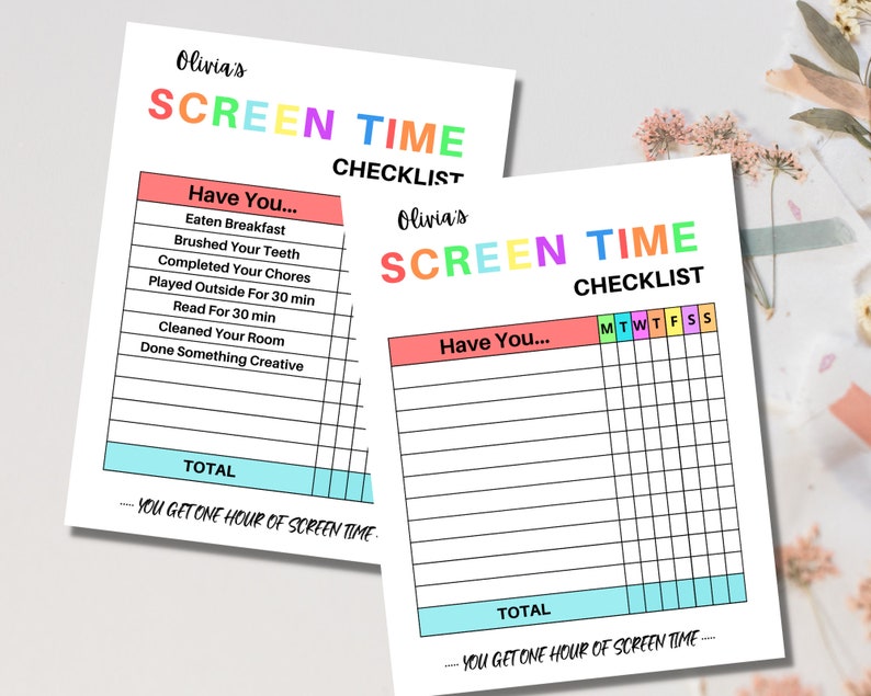 Screen Time Chart Checklist Editable Printable Screen Time - Etsy