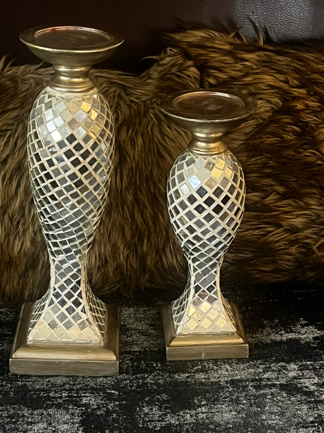 New Mirrored Mosaic Pillar Candleholders - Etsy