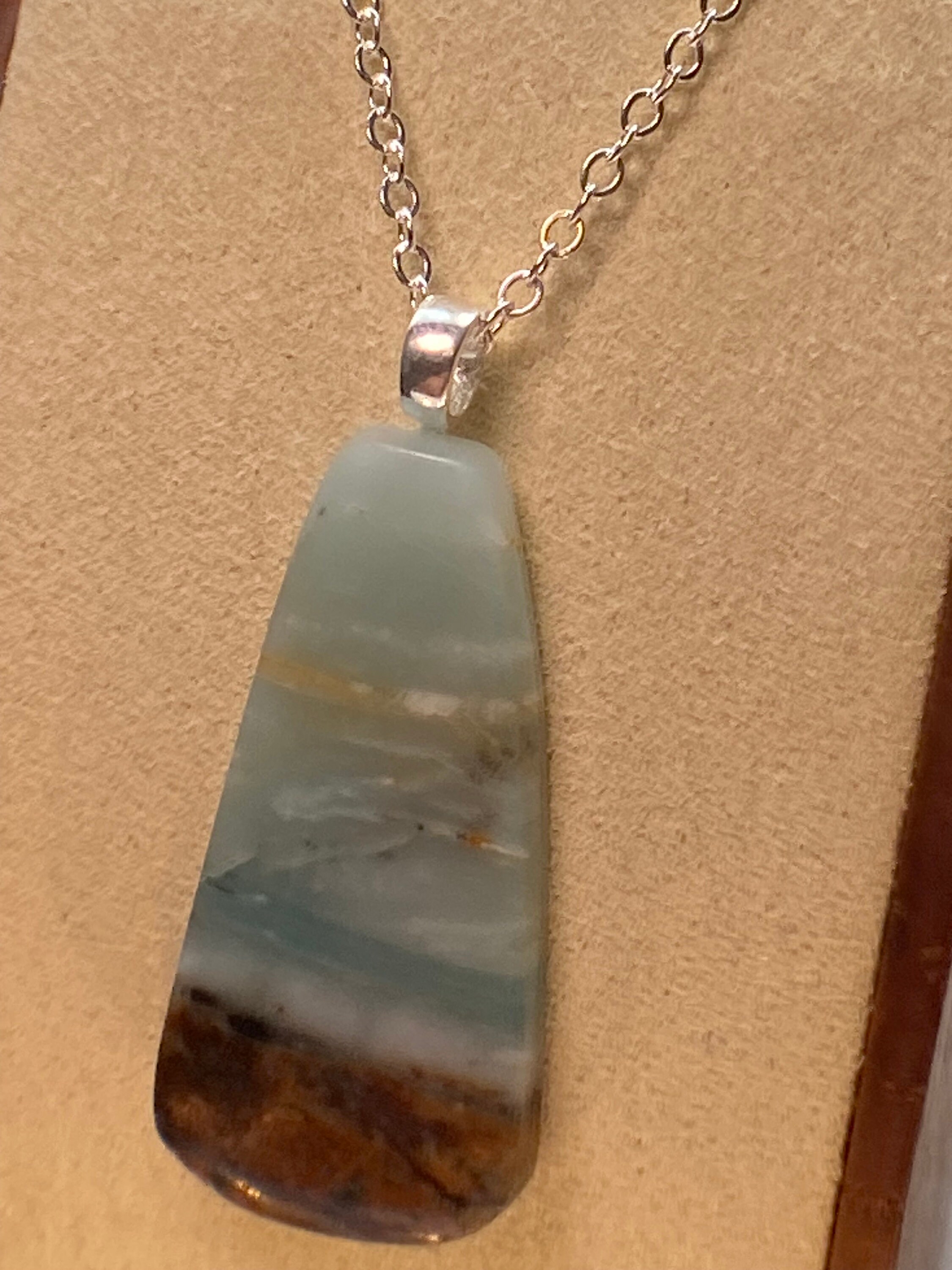 British Columbian Ocean Picture Stone Cabochon Pendant Necklace. 38 Mm ...