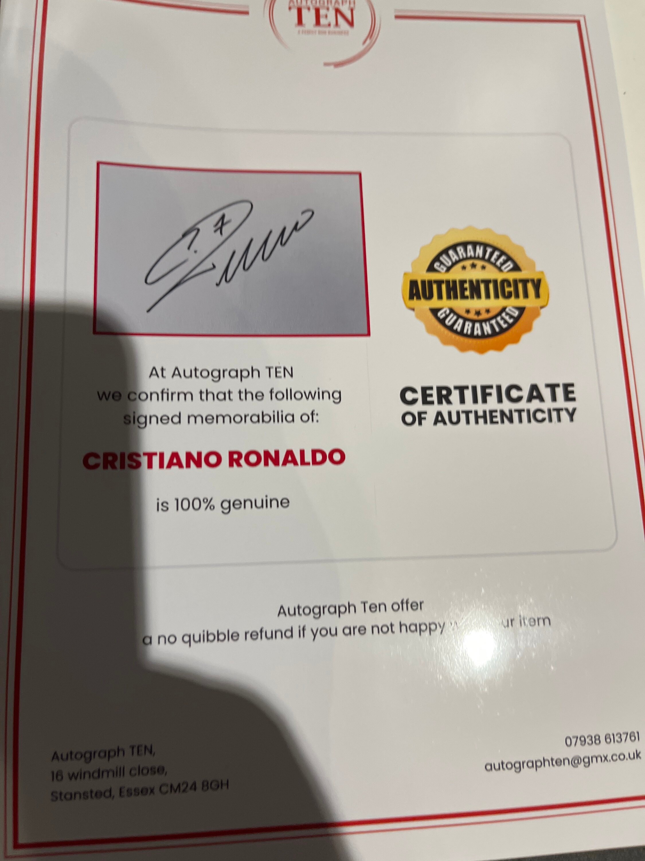 Cristiano Ronaldo Cr7 Signature With Ticket From Man Utd Debut With ...