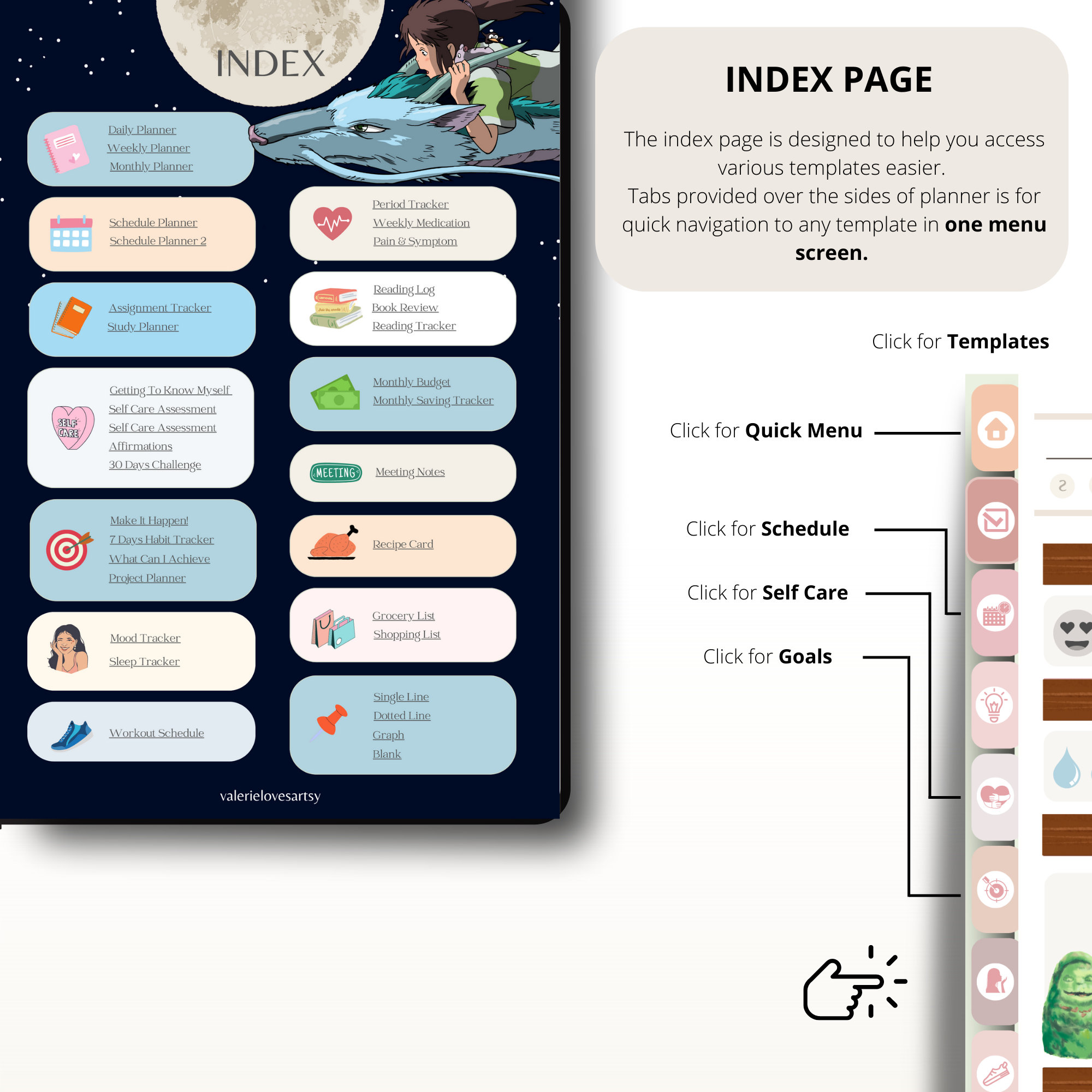 Anime, Self Care & Goals Digital Planner, Hyperlinked Undated iPad ...