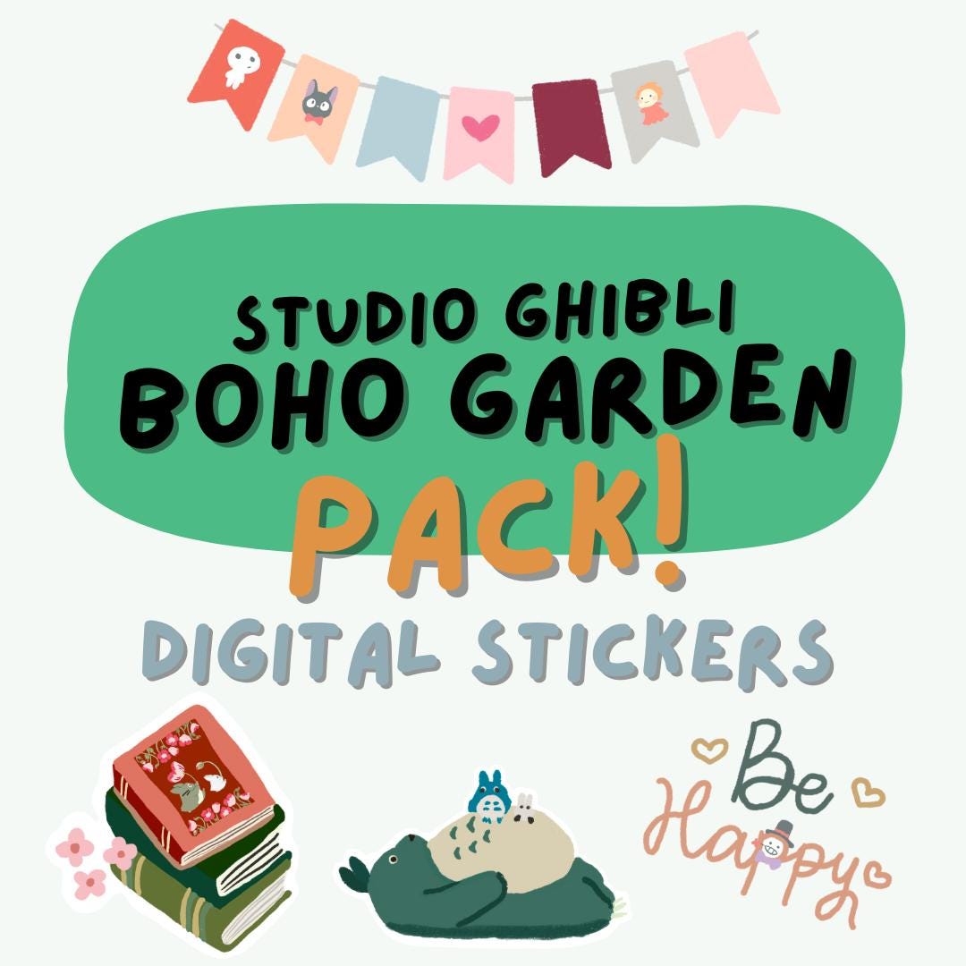 Kawaii Anime Digital Stickers, Studio Ghibli Boho Garden Digital ...
