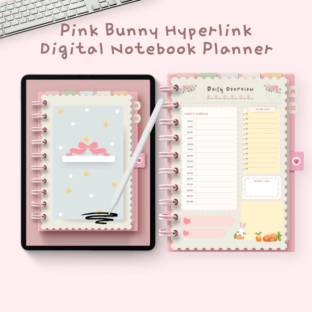 Cute Pastel Pink Bunny Hyperlink Notebook | Undated Planner | Adorable ...