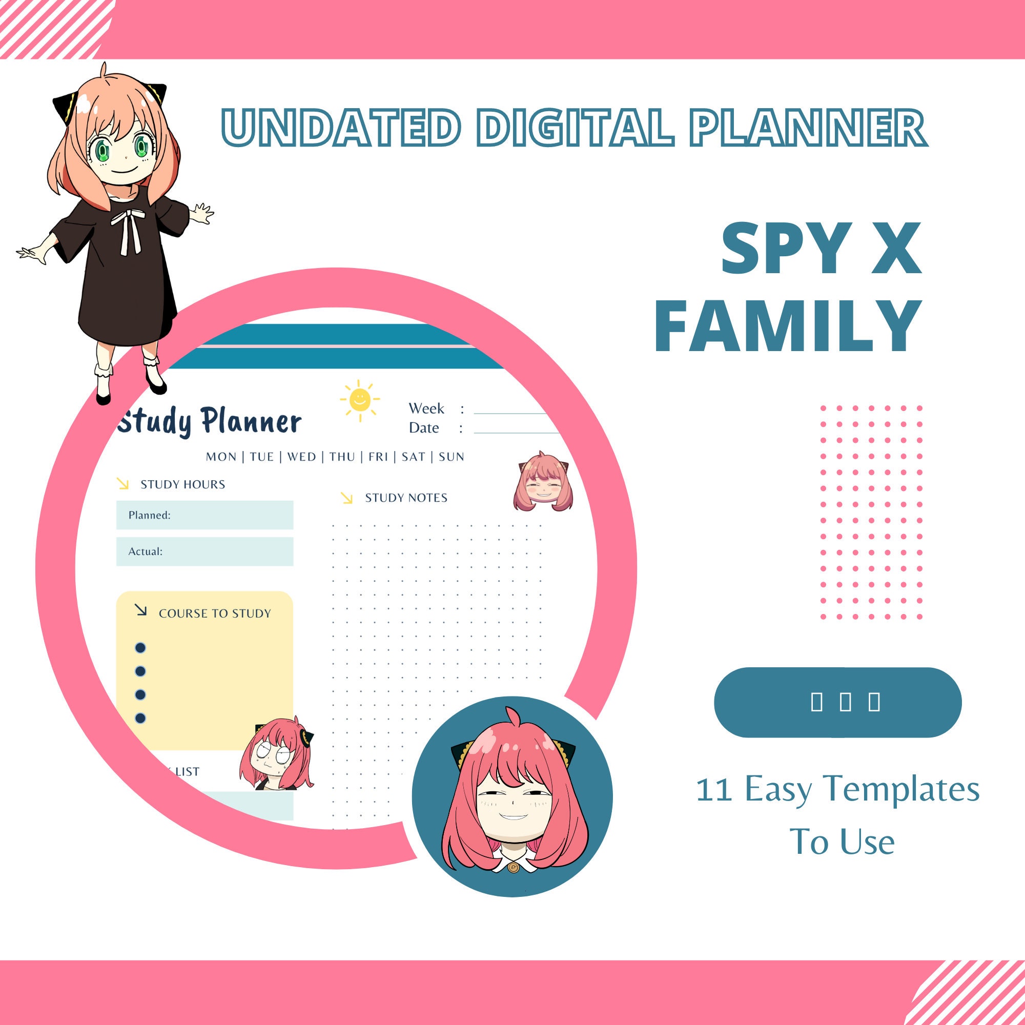 Anya Forger Blue Study & Self Care Planner Workout - Etsy España