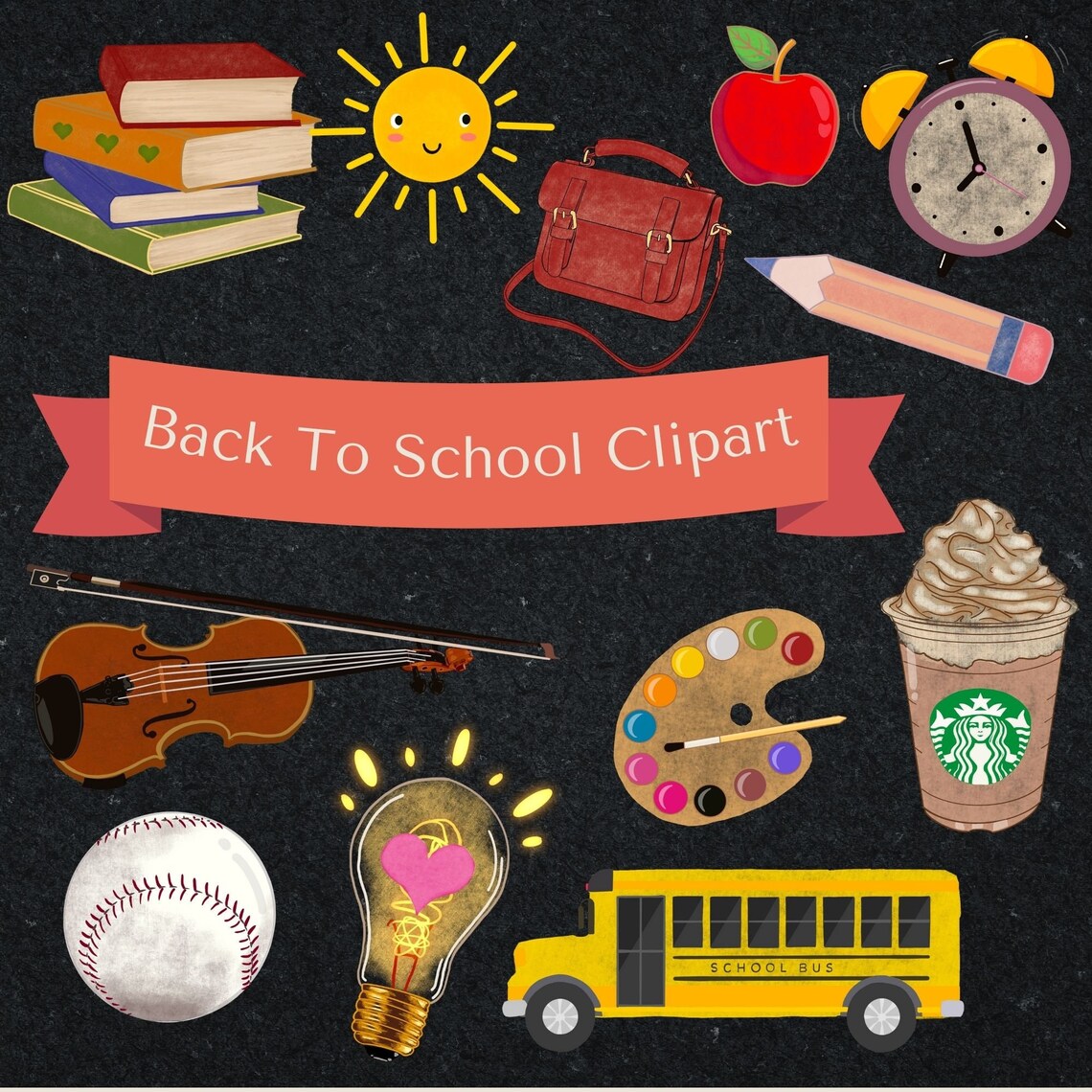 Back to School PNG Clipart 12 PNG Coffee Apple Pencil Book Patterns Fun ...