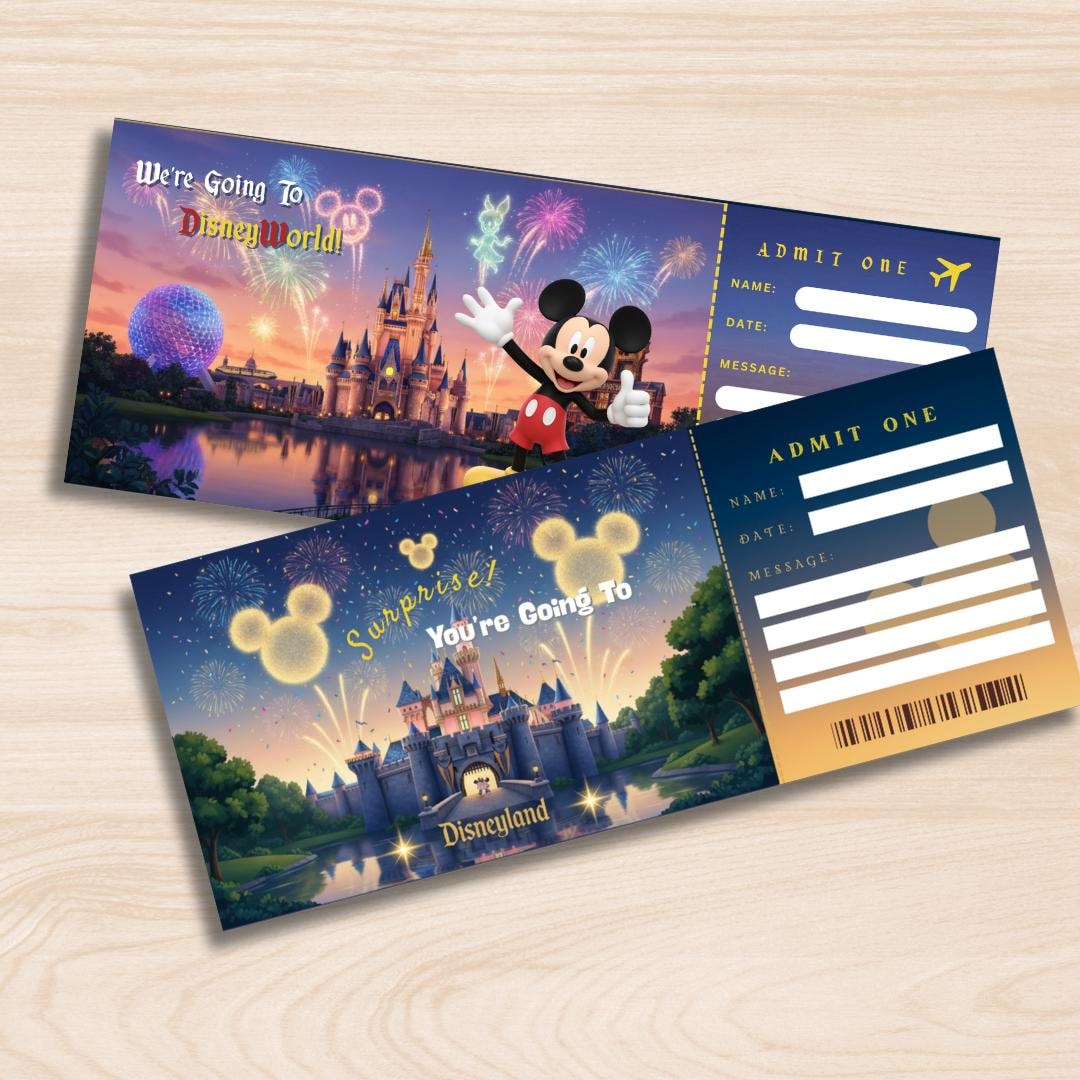 Printable Disneyland Digital Ticket | Personalised Surprise Reveal Trip ...