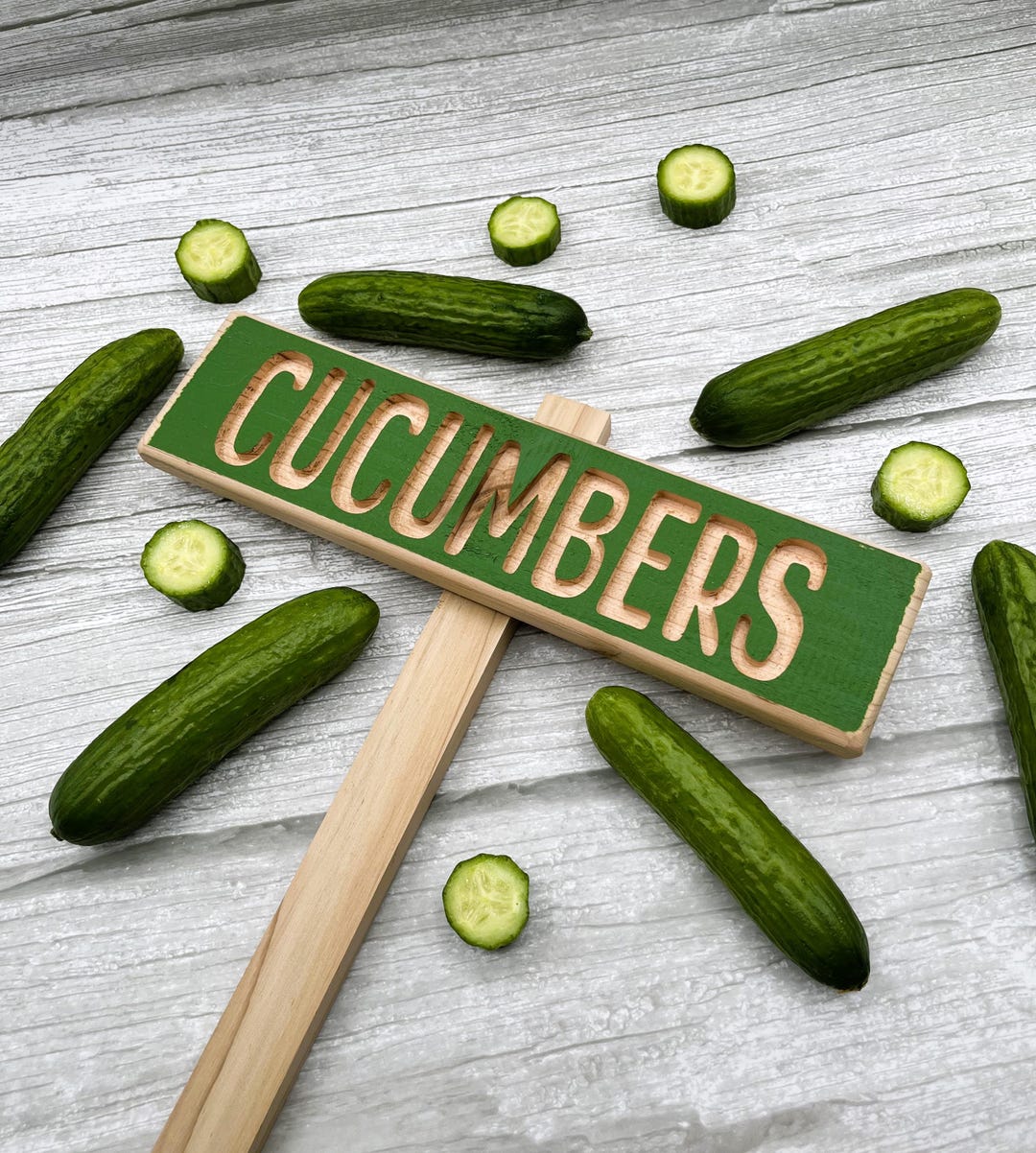 Cedar Cucumbers Garden Marker | Rustic Carved Wood Sign With Stake - Etsy