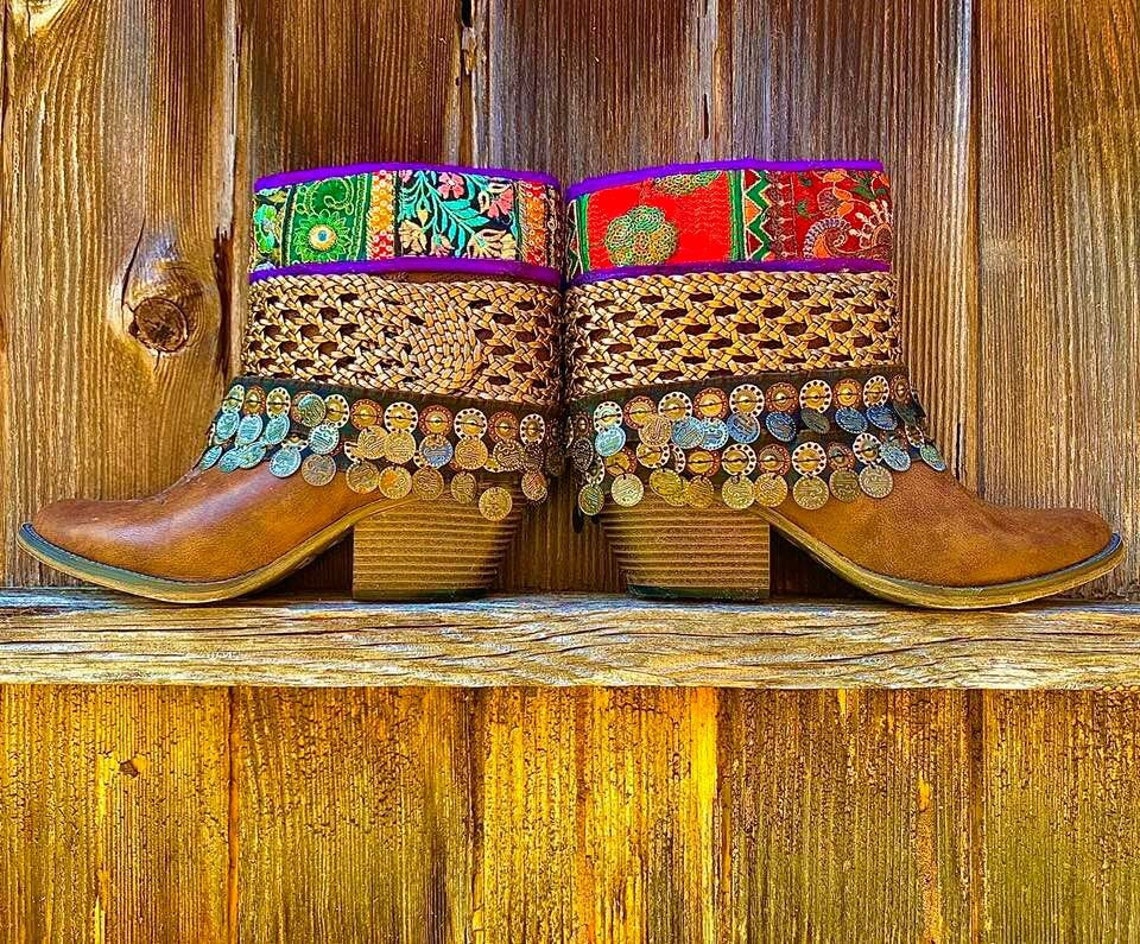 On SALE Upcycled Cowboy Boots Boho Boots Gypsy Cowgirl Reclaimed and Reinvented MIA Gambits Size ...