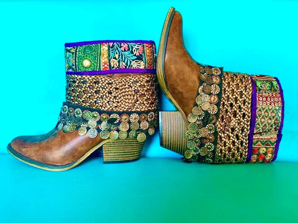 On SALE Upcycled Cowboy Boots Boho Boots Gypsy Cowgirl Reclaimed and Reinvented MIA Gambits Size ...
