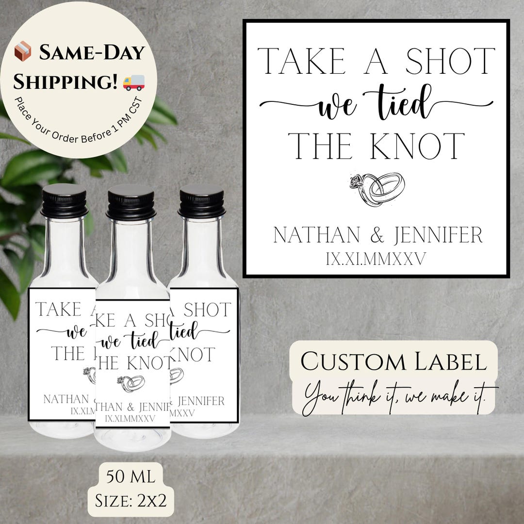 Custom 'we Tied the Knot' Mini Bottle Labels: Wedding Favors - Etsy