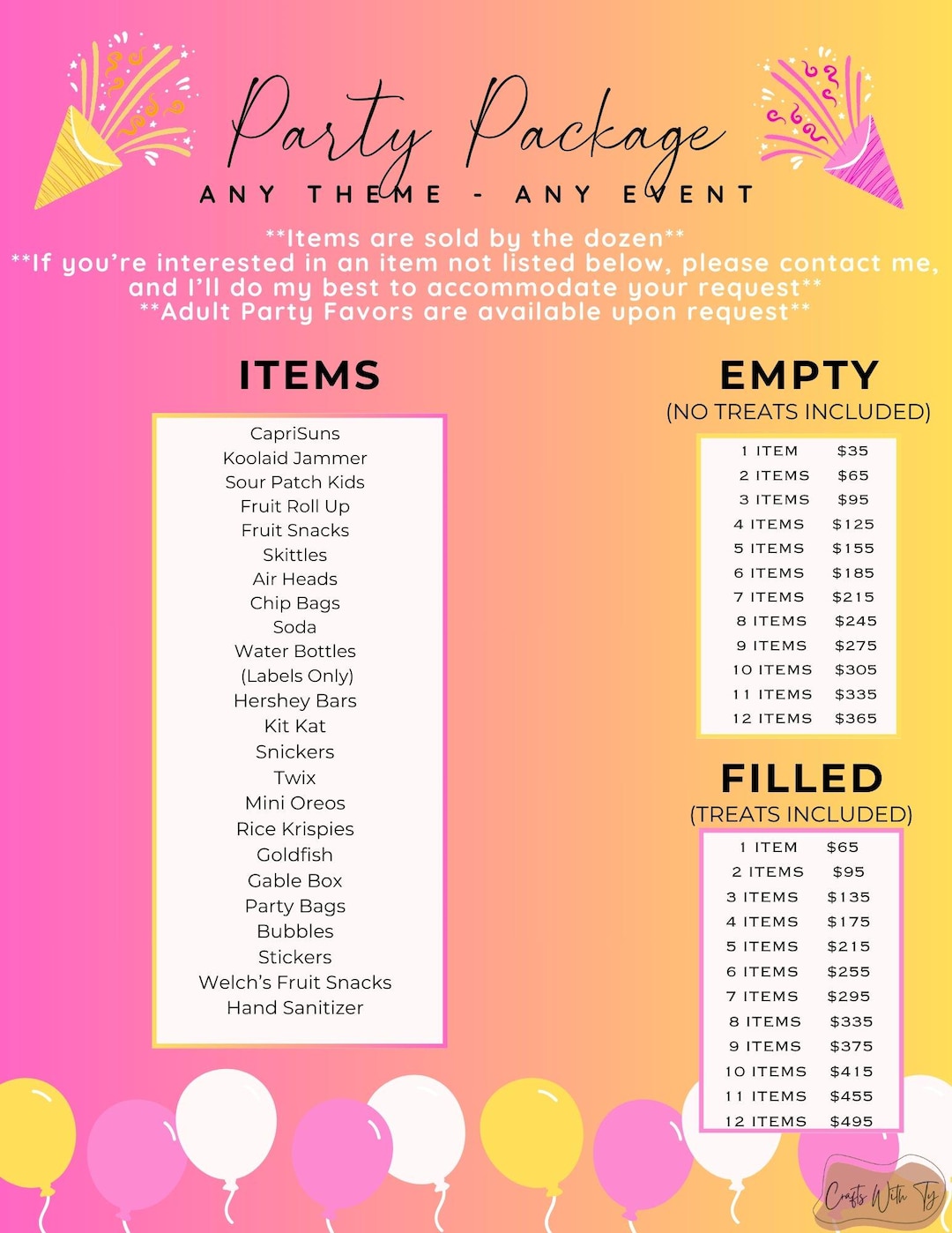 Custom Party Favor Package | Any Theme, Filled or Unfilled - Etsy
