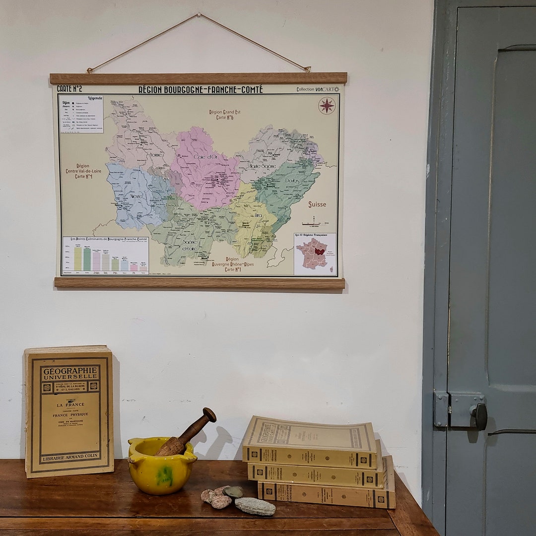 Mapa geográfico mural de Borgoña Franco Condado - Etsy España