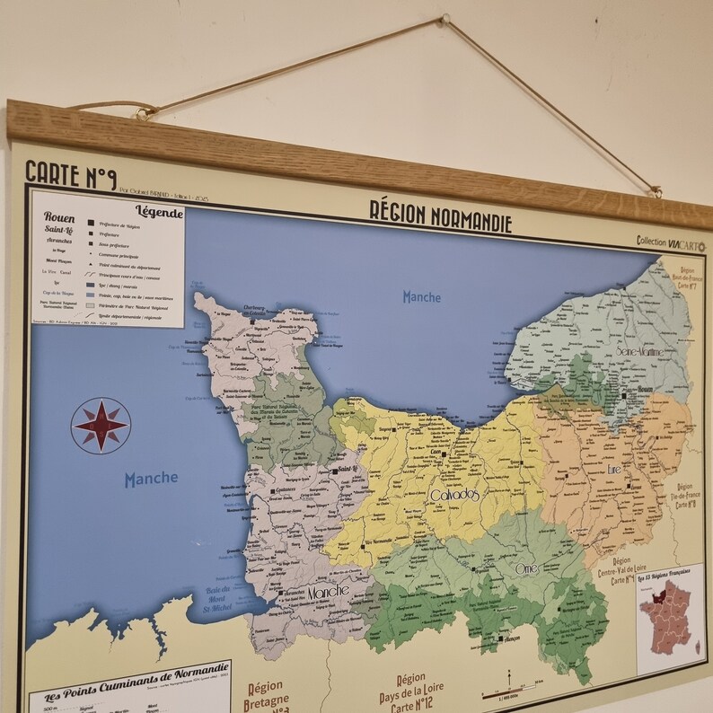 Wall Map of the Normandy Region - Etsy