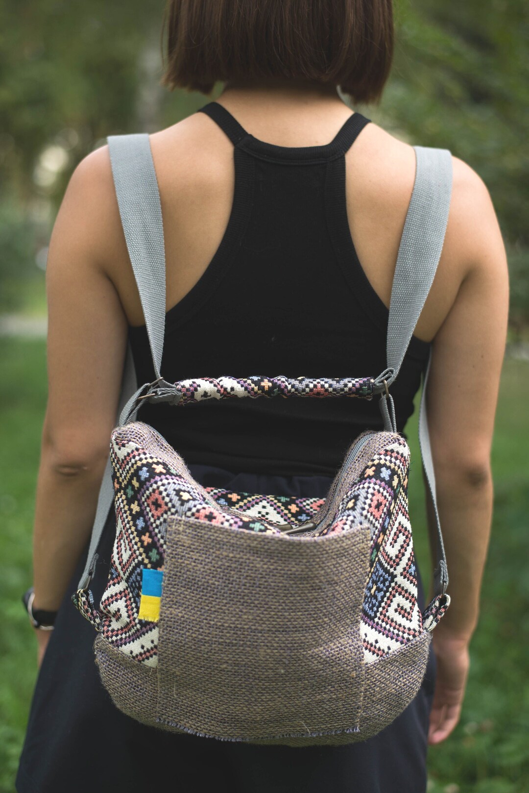 Fabric Convertible Backpack, Womens Burlap Bag Made of Cotton and ...