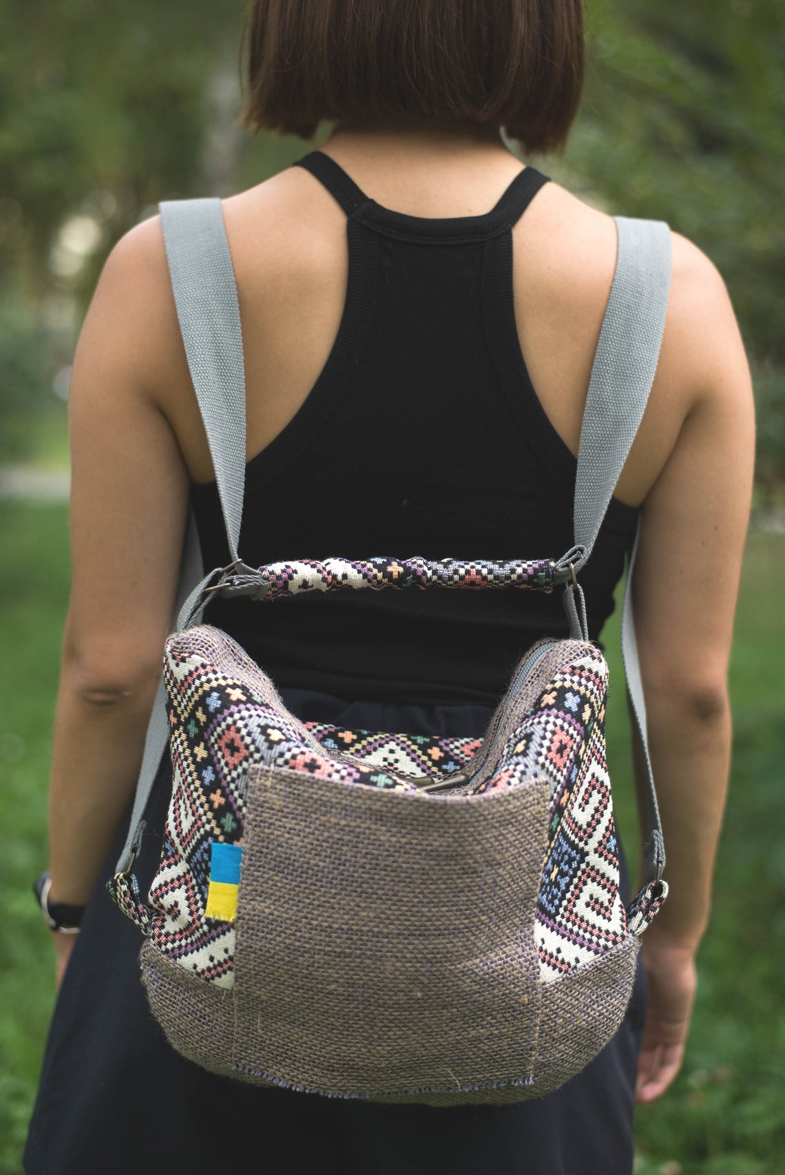Convertible Burlap Backpack, Ethnic Style Tapestry, Women's Shoulder ...