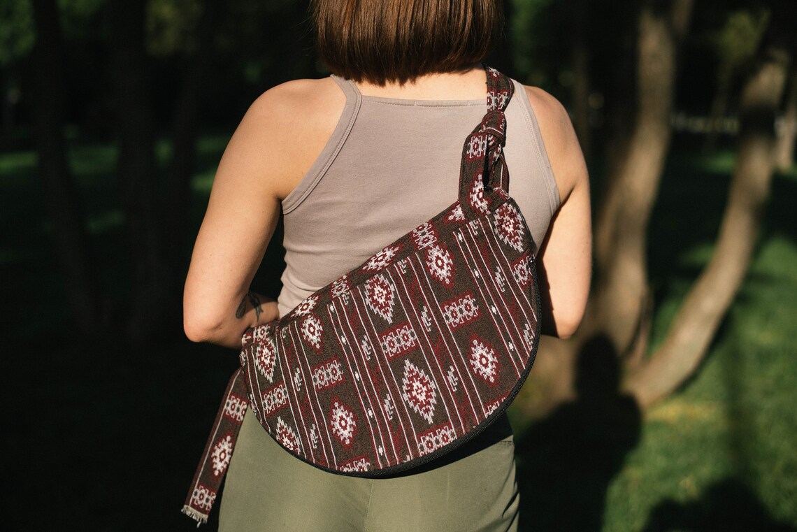 Fabric Half Moon Bag, Small Crossbody Bag Turns Into a Large Crossbody ...