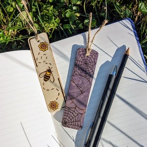 Hand-burned Pyrography Wooden Bookmark, Sunflower Honey Bee, Spider ...