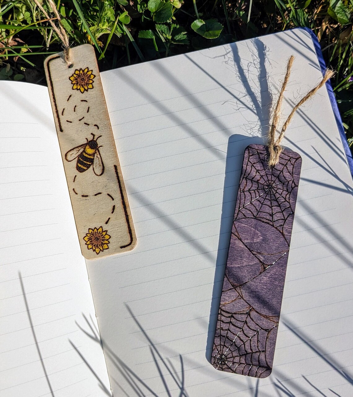 Hand-burned Pyrography Wooden Bookmark, Sunflower Honey Bee, Spider ...