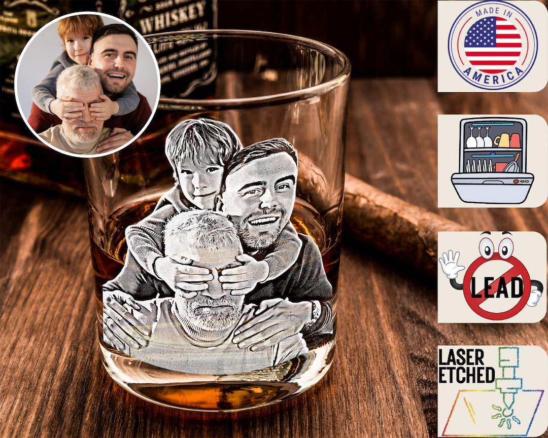 Custom Photo Whiskey Glass, Etched Whiskey Glasses From Photo, Personalized Unique Barware Gifts ...