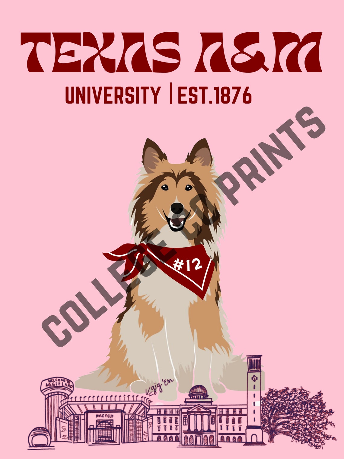 Reville Digital Print, Tamu Decor, College Station Decor, Preppy Decor ...