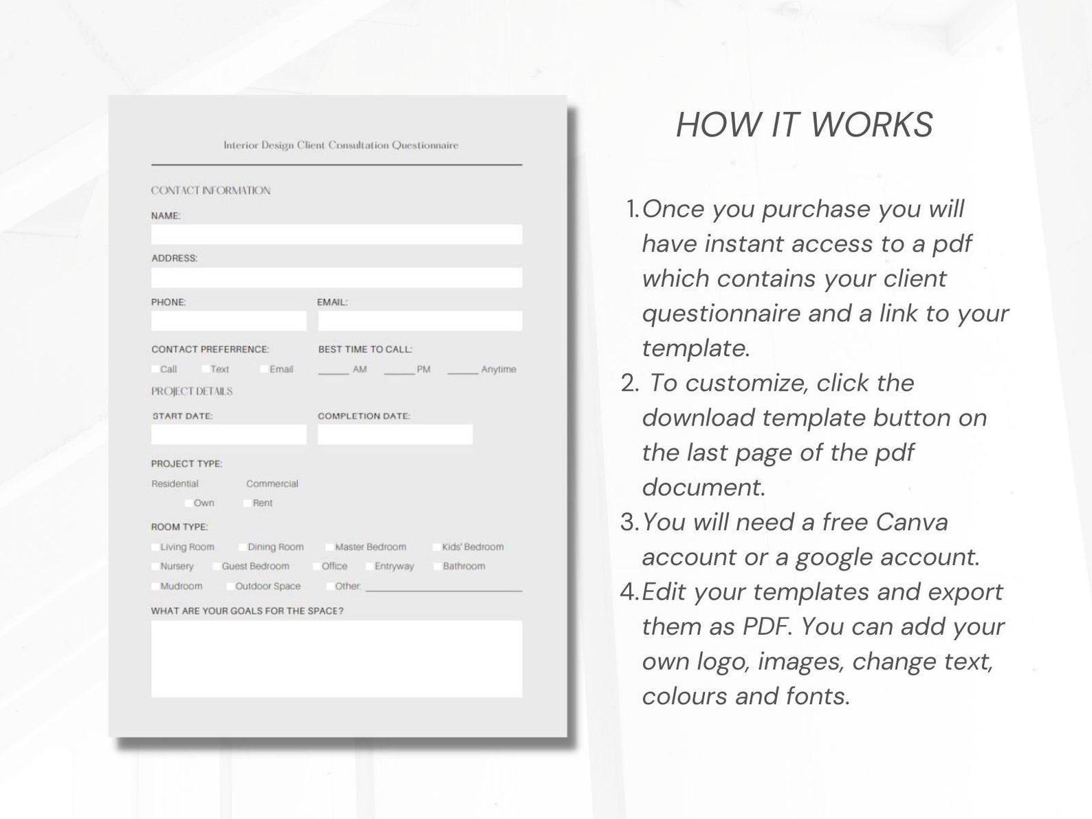Client Questionnaire Canva Template, Customizable, Print Ready, Client ...