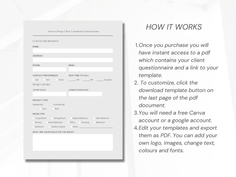 Client Questionnaire Canva Template Customizable Print - Etsy